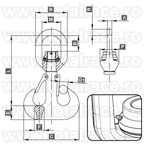 Carlig dublu cu siguranta rotativ Total Race 0728305610